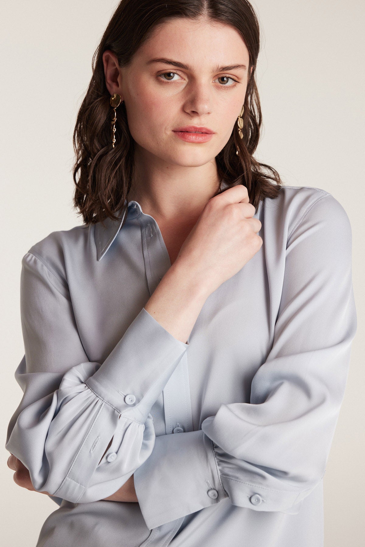 Signature Silk Shirt - Powder Blue - Perri Cutten