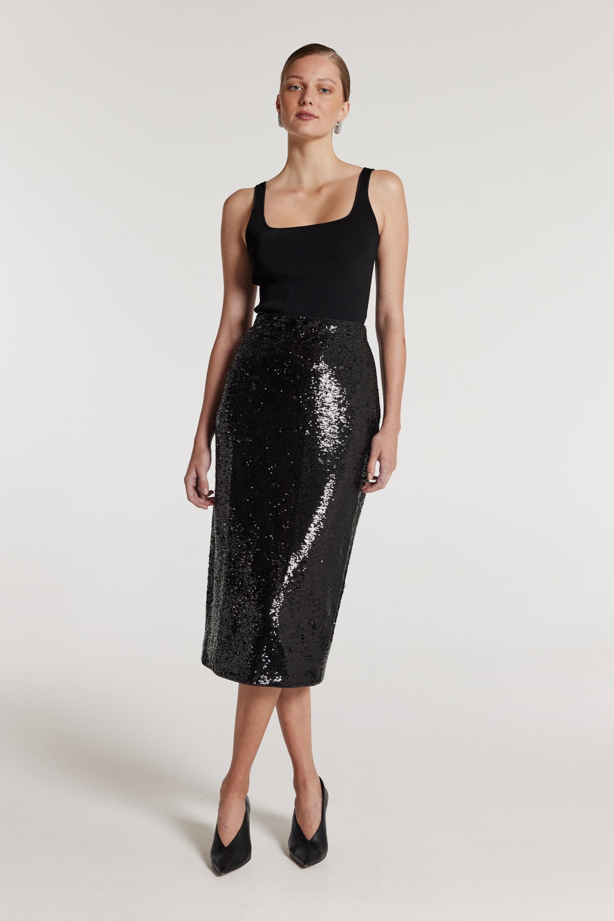 Crepe Knit Singlet - Black - Perri Cutten