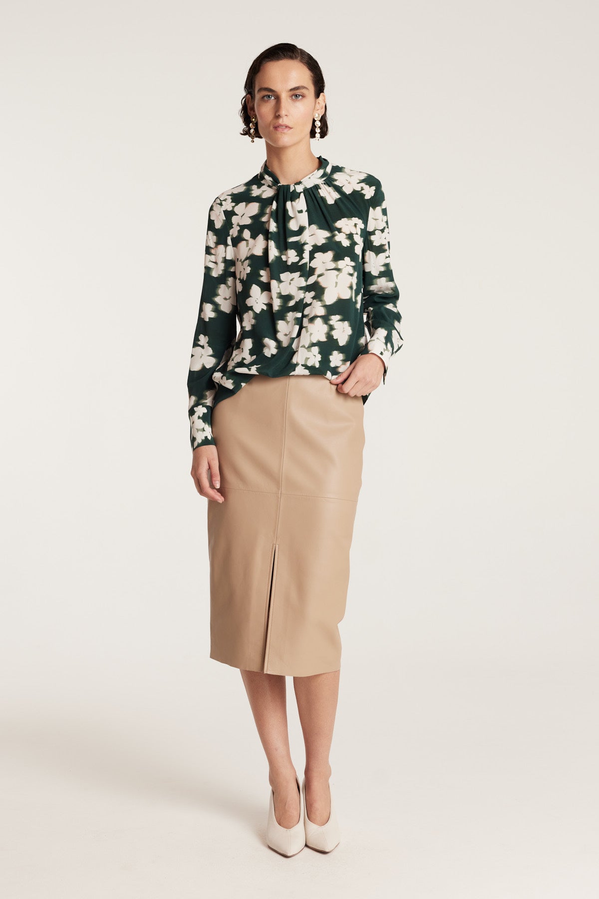 Twist Neck Silk Top - Green Print - Perri Cutten